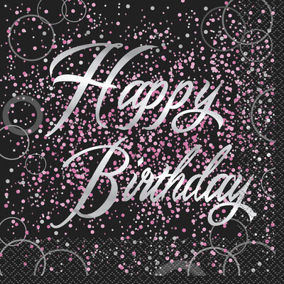 Black Pink Happy Birthday Paper Napkins - 16 Pack From 0.10 GBP | The Works
