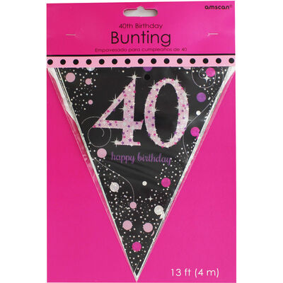 40th Birthday Black & Pink Foil Flag Bunting From 0.10 GBP | The Works