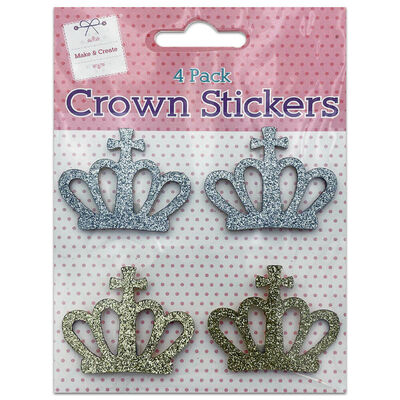 Silver and Gold Glitter Crown Stickers: Pack of 4 From 0.50 GBP | The Works