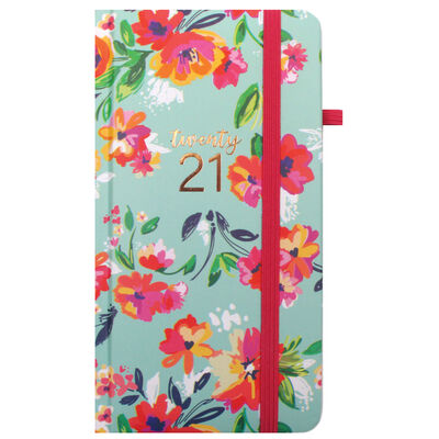 Green Floral 2021 Slim Week to View Pocket Diary From 2.00 GBP | The Works