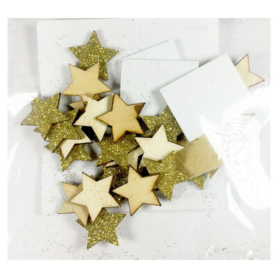 Gold Glitter Wooden Star Embellishments: Pack of 24 From 0.25 GBP | The ...