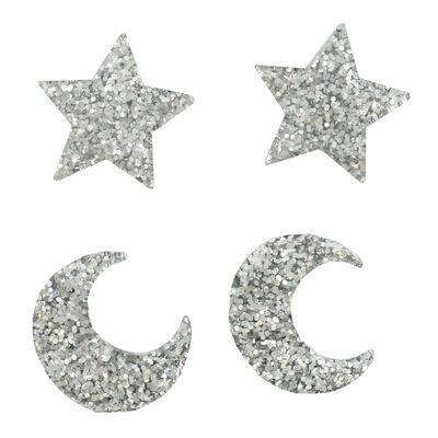 Silver Glitter Star and Moon Embellishments - 4 Pack From 0.25 GBP ...