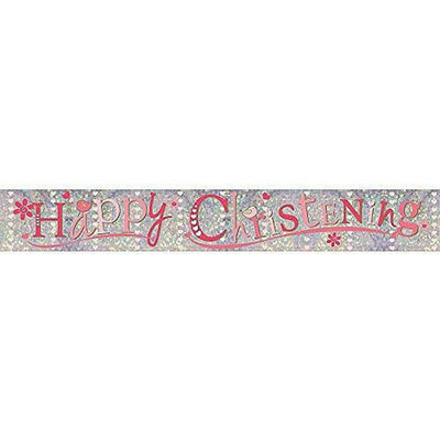 Pink Happy Christening Foil Banner From 0.50 GBP | The Works